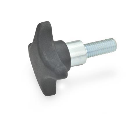 GN 6335.4 Hand Knobs, Plastic, Protruding Steel Bushing, Threaded Stud, Steel | Ganter Standard ...